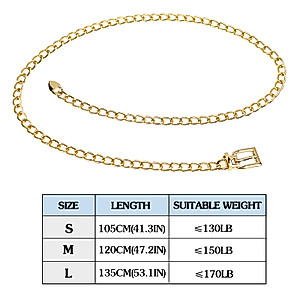 DTWAWA Chain Belt for Women Alloy Chunky Wasit Chain Adjustable Punk Link Belly Body Chain for Jeans Dresses,Gold(53.1in)