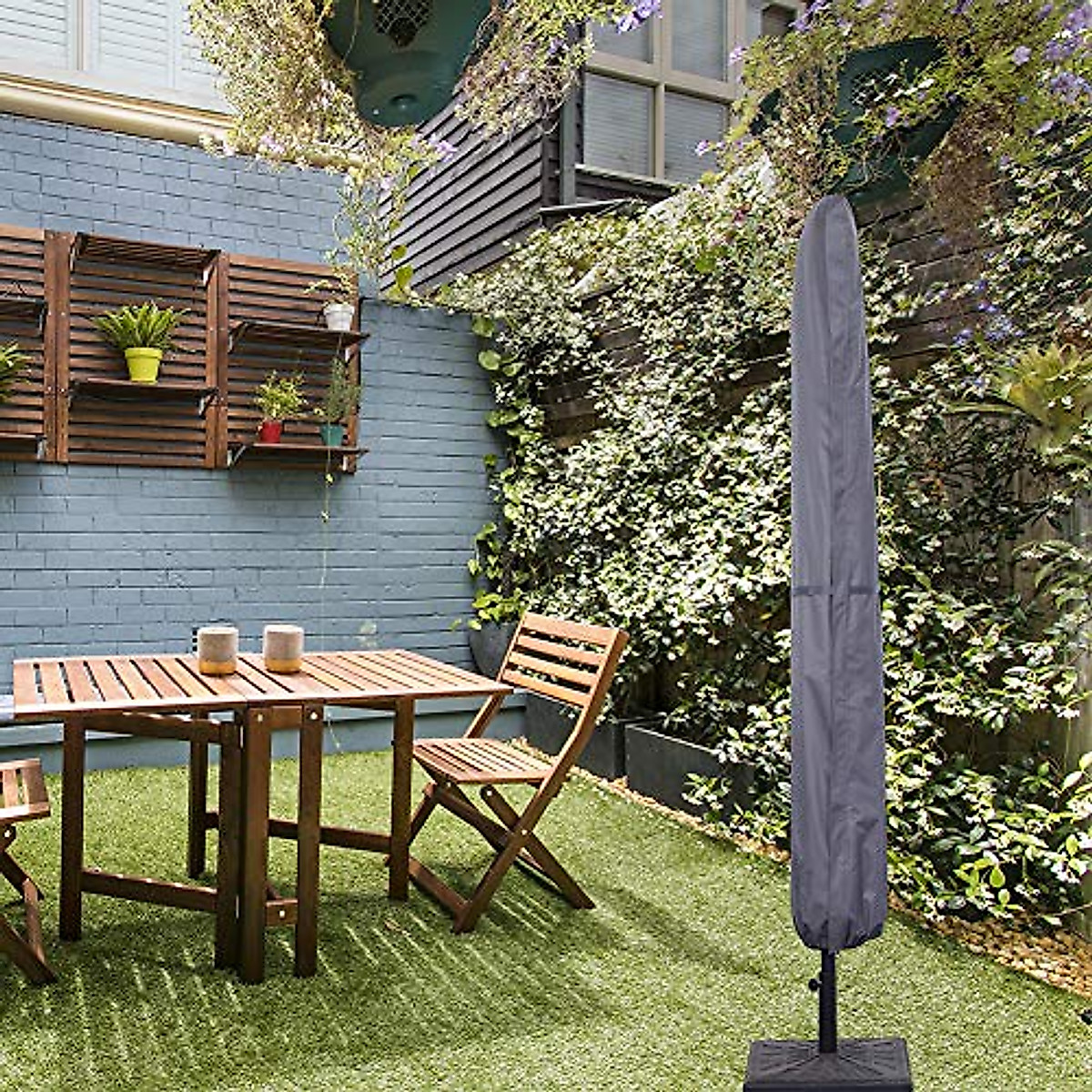 SUPERJARE Patio Umbrella Cover with Rod for 7 to 11 Ft Umbrellas & 15 Ft Double-Sided Umbrellas, 600D Protective Waterproof Cover with Zipper, Gray