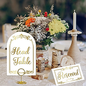 ZhouBoat 31 Sets Arch Gold White Table Number Cards with Holders and Reserved Seating Signs, Double Sided Gold Foil Table Number 1-30 and Head Table 4x6 Inch Birthday Wedding Reception Table Signs