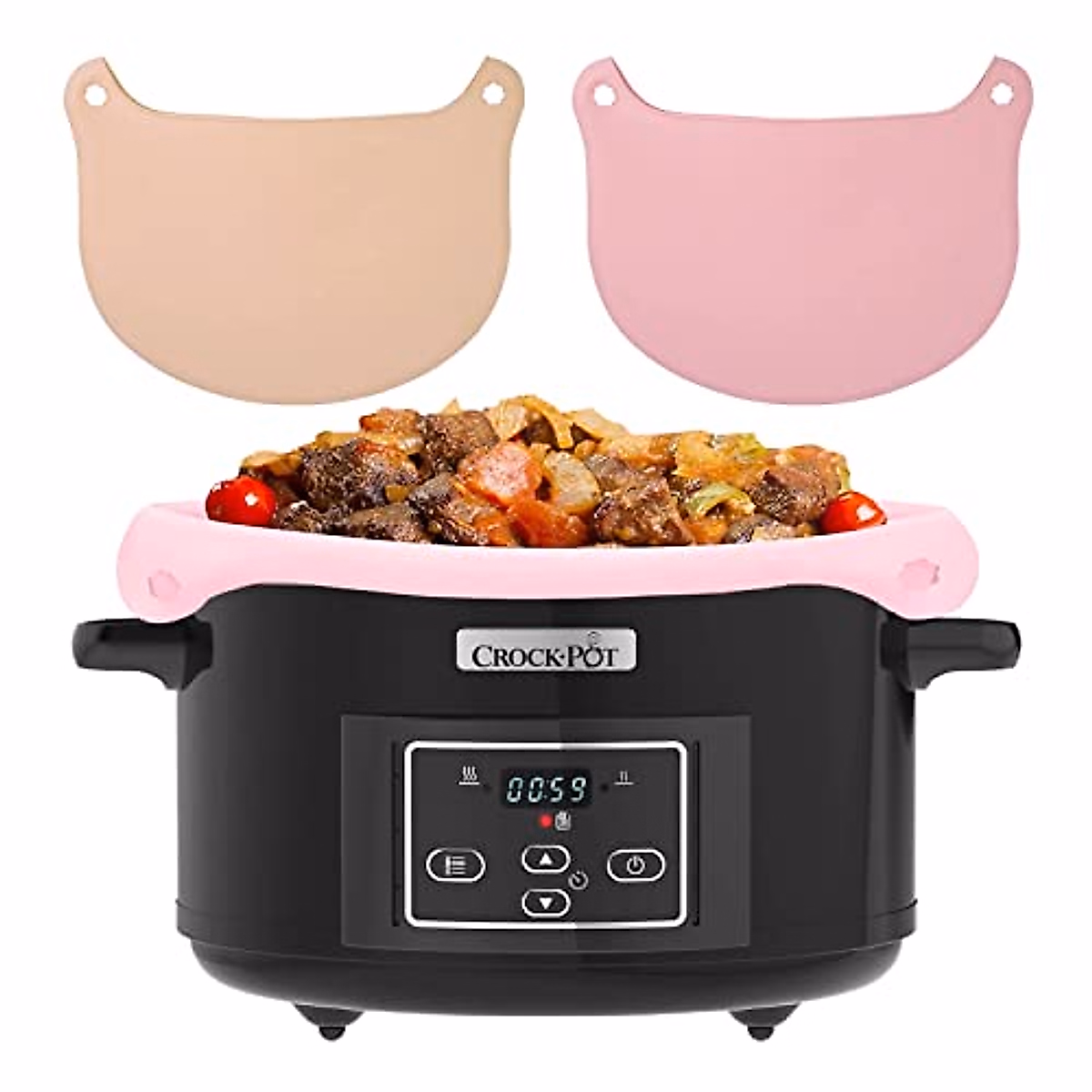 2 Pack Foldable Silicone Slow Cooker Liners, Reusable Crock Pots Silicone Liner Fit 6-8 Quarts Crockpot Leakproof Easy Clean Bags Divider for Oval or Round Pot (Pink+Yellow)