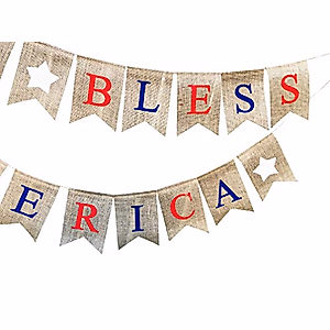 GOD BLESS AMERICA Patriotic Banner - 4th of July Party Decoration - Memorial Day Fourth of July Banner - Military Bunting Veterans Day Garland by Jolly Jon