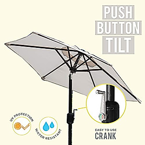 Punchau 6 Ft Outdoor Patio Umbrella, Easy Open/Close Crank and Push Button Tilt Adjustment - Beige Market Umbrellas