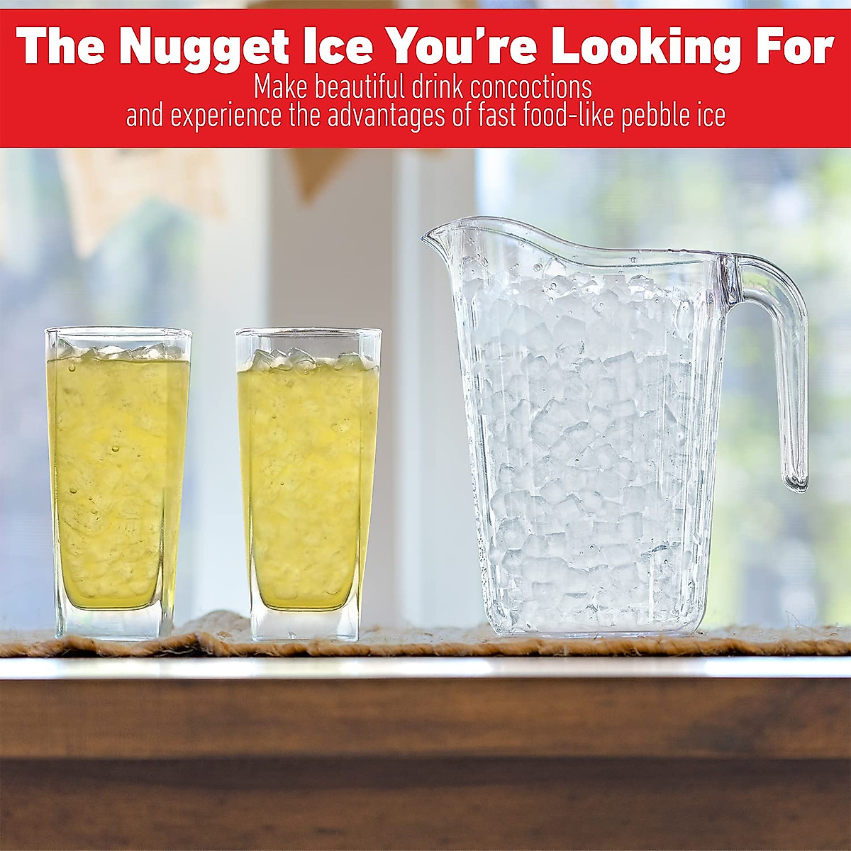 Deco Chef Self Dispensing Nugget Ice Maker Countertop, 46LB Per Day Automatic Chewable Ice, 1.8LB Per Hour