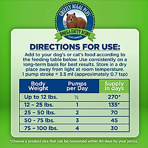 Grizzly Algal Plus Omega Fatty Acids Supplement for Dogs & Cats, 16 Fl Oz - Vegan, Plant-Sourced & Made in USA Algal Oil Omega 3-6-9, Healthy Skin & Coat