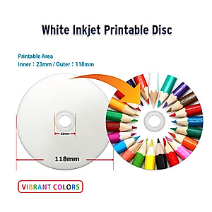 Optical Quantum DVD+R 4.7GB 16X White Inkjet Printable Blank DVDs - 100pk Cake Box (FFP), Writable DVD Discs, Recordable DVD+R Discs, 100 Discs