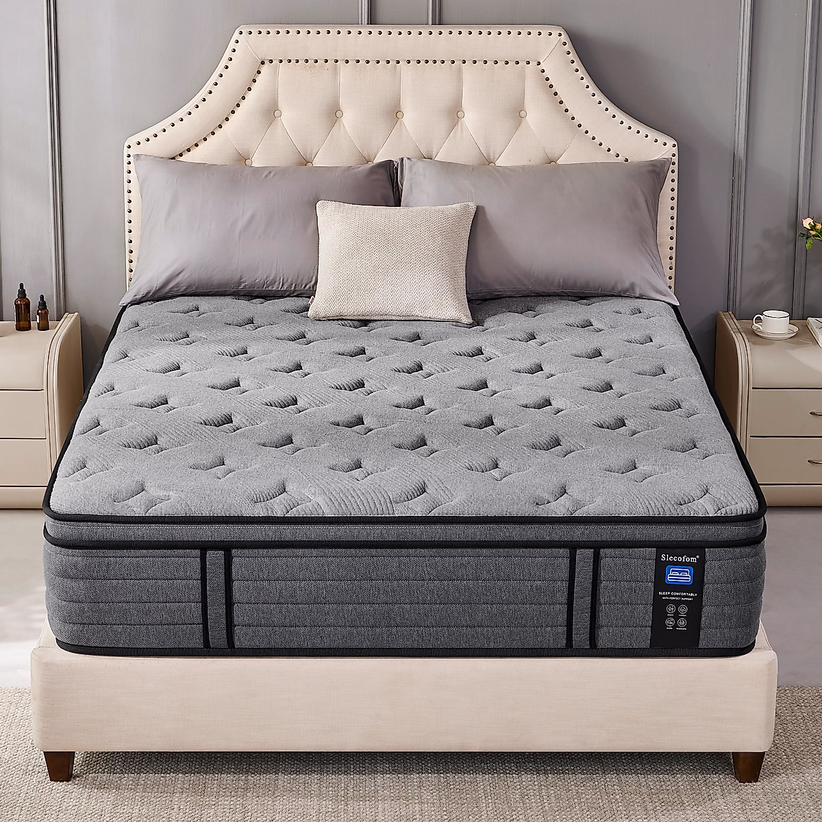 Queen Mattress 14 Inch, Firm Supportive Mattress Designed with Tight Line & Thick Foam Edges for Back Sleepers & Stomach Sleepers, Euro Top Enhanced Pocket Spring Hybrid Memory Foam Mattress