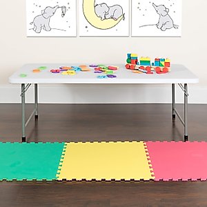 EMMA + OLIVER 4.93-Foot Kid's Granite White Plastic Folding Activity Table - Play Table