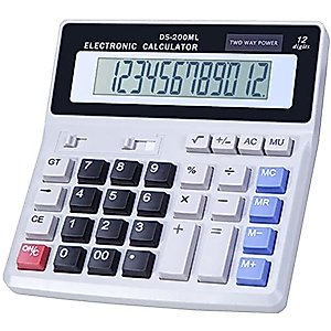 Large Desk Calculator, Basic Scientific Calculators Desktop, 12 Digits Battery Dual Power Mechanical Calculator with Big Button Large Display, 4 Function Financial Calculator for Kids (Grey)