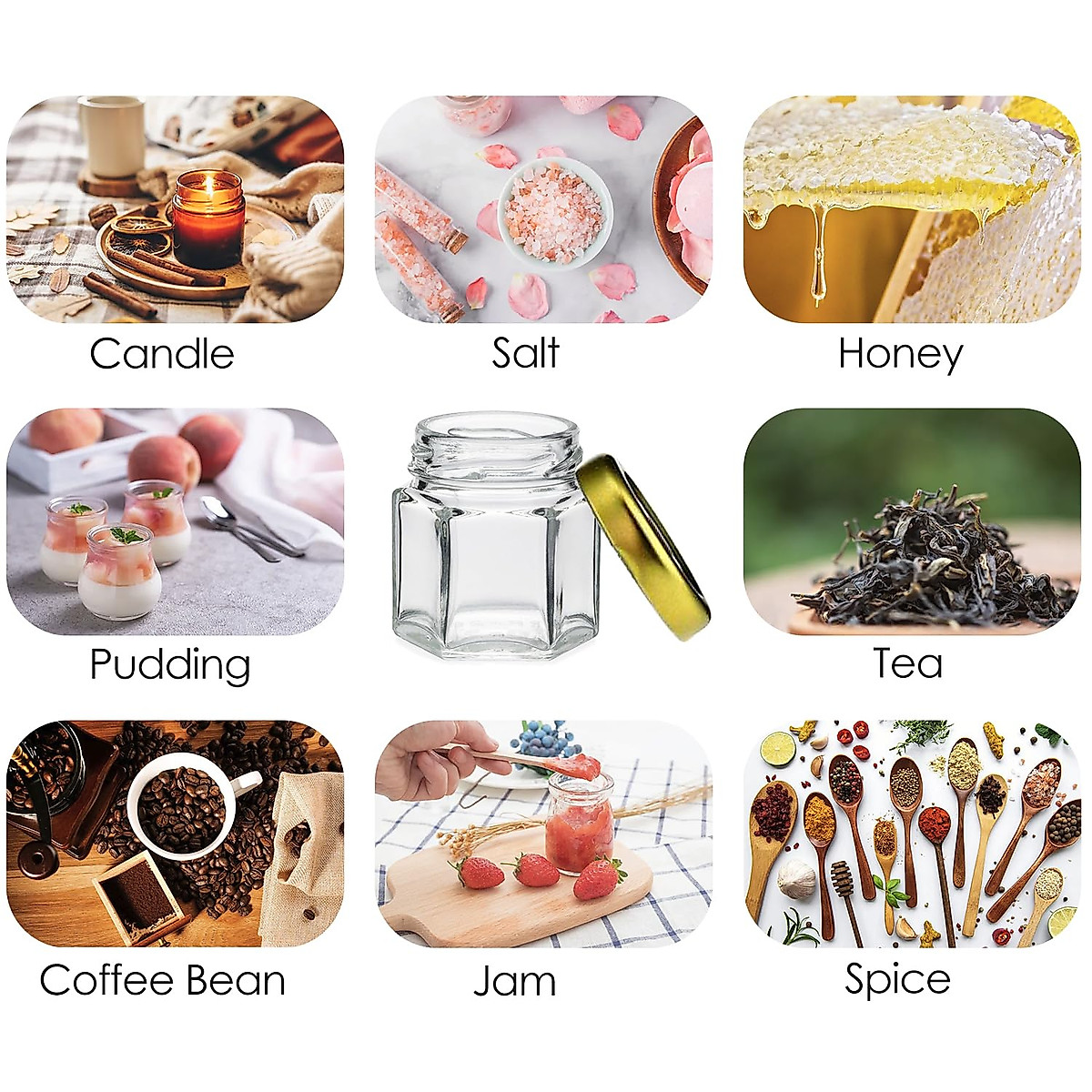 Adabocute 20 Pack Mini Honey Jars with Dipper - Mini Honey Jars for Baby Showers & Wedding Gifts - Gold Lids, Bee Pendants, Jutes and Gift Bags