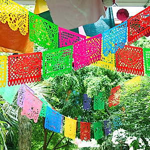 FUTUREPLUSX Mexican Party Banner, 18 Feet Plastic Day of The Dead Papel Picado Banner Cinco De Mayo Decorations Mexican Fiesta Garland for Party Supplies