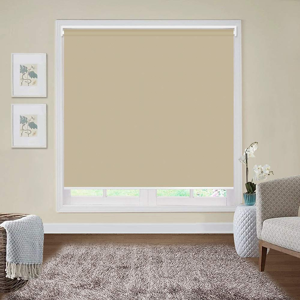 Blackout Cordless Window Roller Shades, Stone Custom Easy to Control Window Blinds with Spring Lifting System for Home, Windows, Doors, French Door