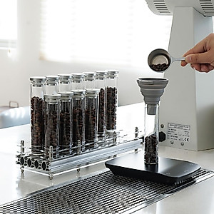 watchget 14-Piece Coffee Bean Storage Kit, Single-Dose Glass Tubes with Acrylic Stand, Airtight Coffee Cellar, Compact Bean Dispenser for Baristas & Home, Small