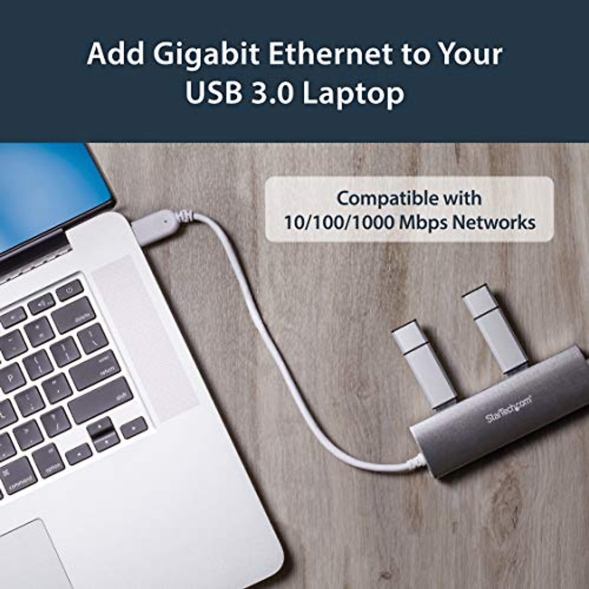 StarTech.com 3-Port USB Hub with Ethernet, 3x USB-A Ports, Gigabit Ethernet, USB 3.2 5Gbps, Bus-Powered, Portable Laptop Hub