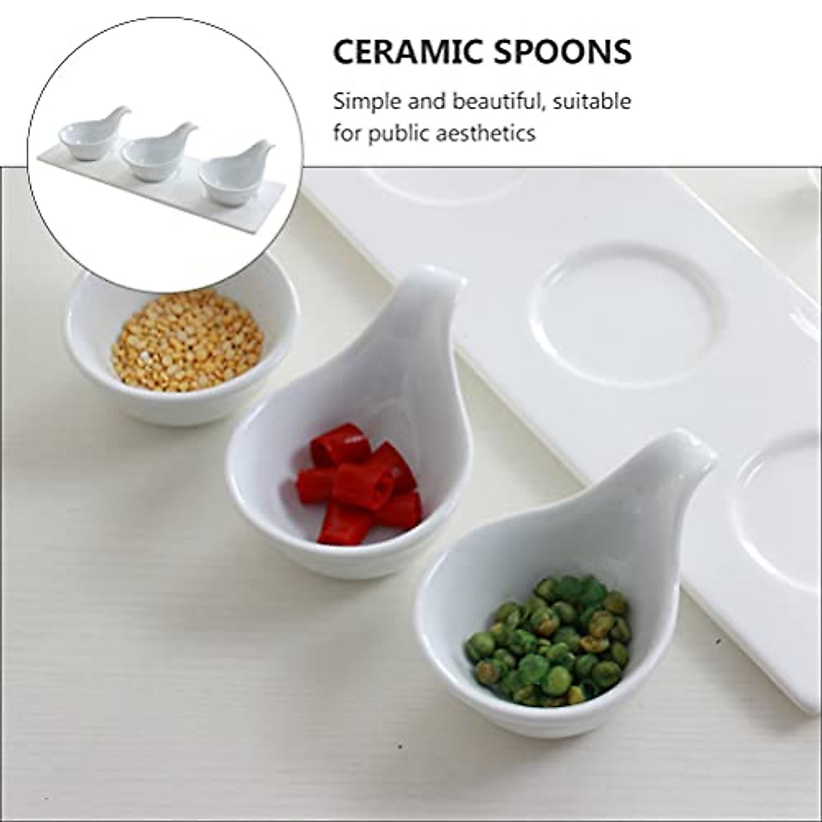 YARNOW 1 Set 4Pcs Ceramic Dip Bowls Set with Tray Dip Mini Dipping Bowls Seasoning Soy Sauce Flavor Serving Dish Bowls Caviar Spoons Sauce Vinegar Serving Bowl Size L