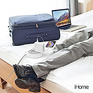 iHome Retractable Charger: Fast Charge Travel Power Strip with 3 USB Ports, 2 AC Outlets and 4 ft Manually Retractable Compact Extension Cord, White