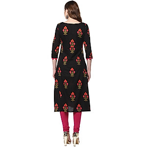 Janasya Indian Women's Tunic Tops Cotton Kurti for Women(JNE2170-KR-436-XL) Black