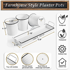 DAYYET Farmhouse Herb Garden Planter Indoor Window Planter Set with Tray, White Windowsill Herb Planter Pots with Drainage for Outdoor or Indoor Planters, Set of 3