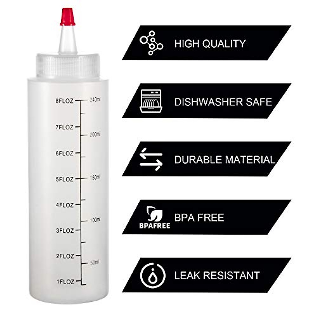 Squeeze Bottles, 12 Pack of 8 oz Plastic Condiment Squeeze Bottles with Red Caps - Great for Ketchup, Sauces, Icing, Cookie Decorating, Crafts, Liquid