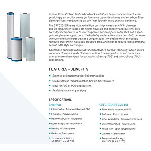 Pentair Pentek CRFC20-BB Big Blue Carbon Water Filter, 20-Inch, Whole House Chloramine Reduction Carbon Replacement Cartridge, 20" x 4.5", 25 Micron