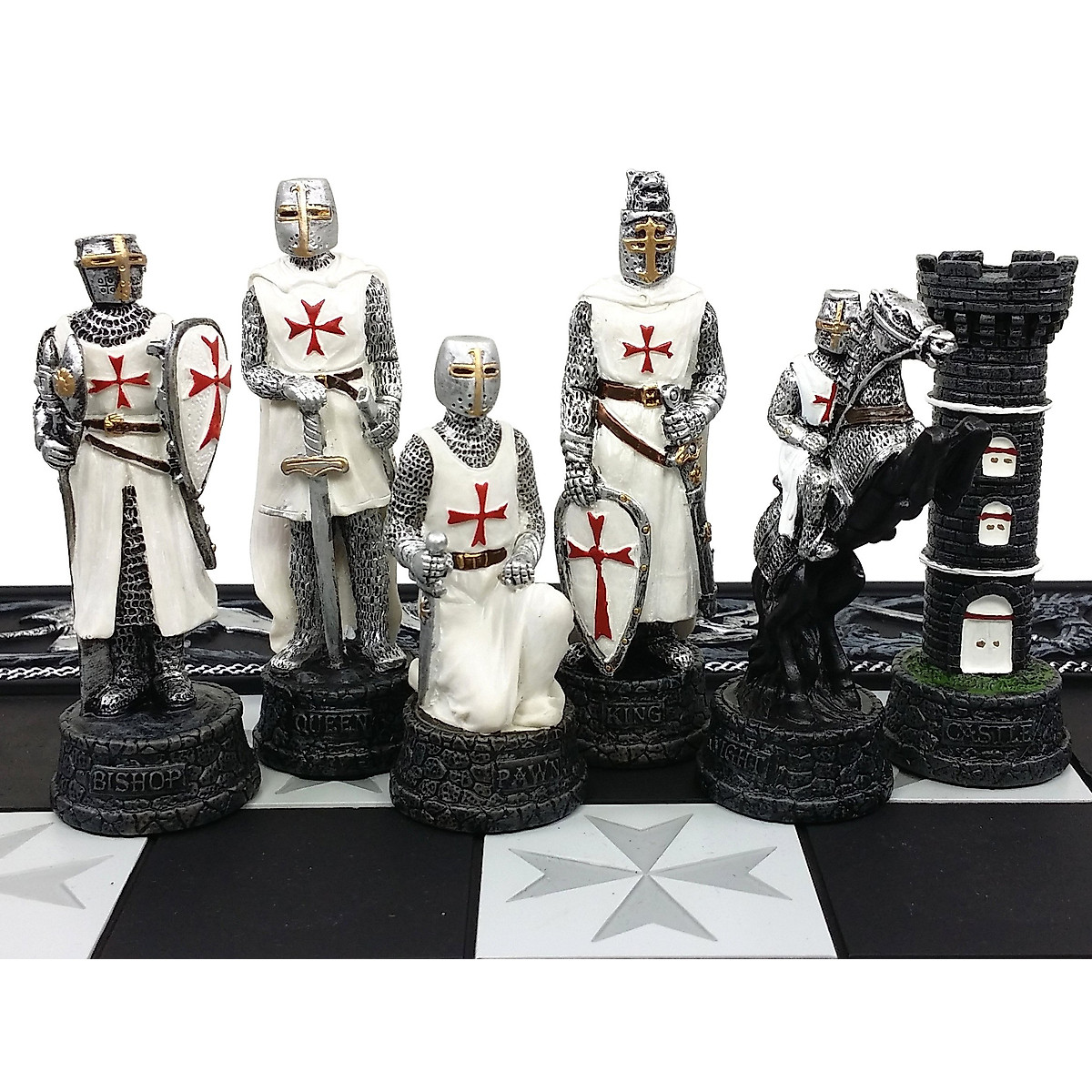 HPL Medieval Times Crusades Red and White Armored Maltese Knights Chess Set with 17" Board
