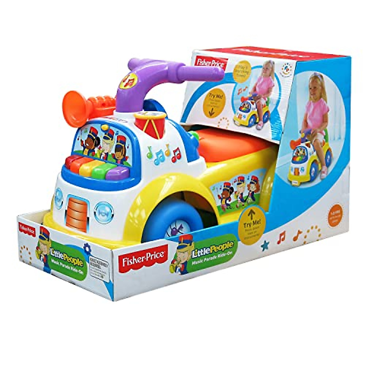 Fisher-Price Little People Music Parade Ride-On, Plays 5 Marching Tunes & Other Sounds! Perfect for Toddler Boys & Girls Ages 1, 2, & 3 Years Old - Helps Foster Motor Skills [Amazon Exclusive]