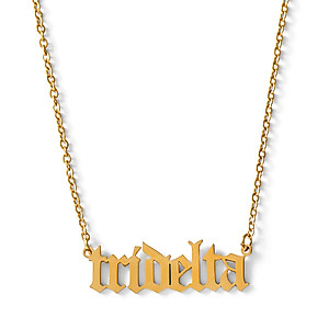 Sorority Shop Delta Delta Delta Necklace — DDD Old English Font Design, 18K Gold Plated, Tri Delta Gifts for Women