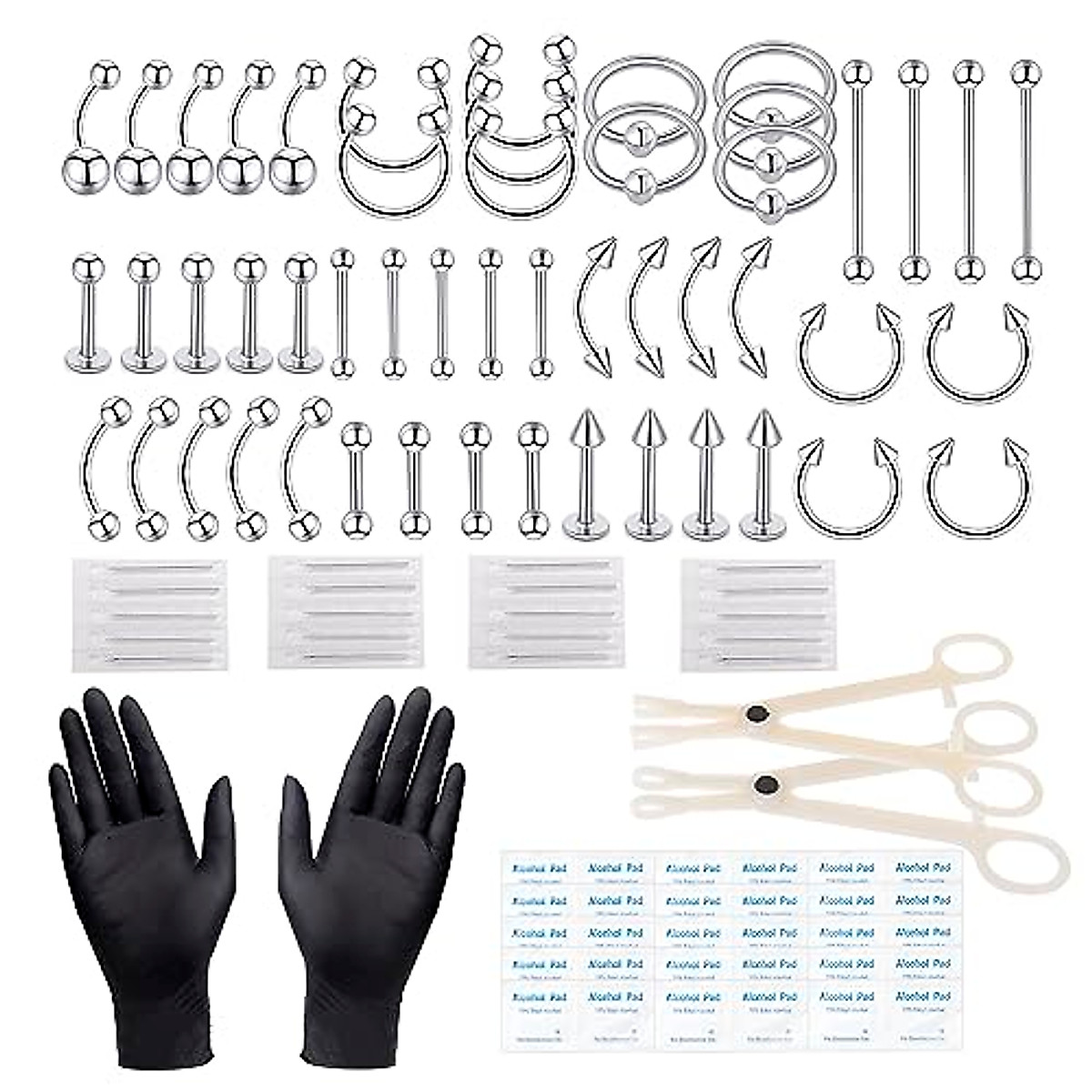 LOYAL BOOK 104pcs Piercing Kit 14G16G Belly Button Piercing Kit Septum Piercing Kit Belly Piercing Kit Piercing Kits for all piercings (Stainless steel color)