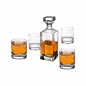 Godinger Glass 5-Piece Social Whiskey Decanter and Double Old Fashioned Set