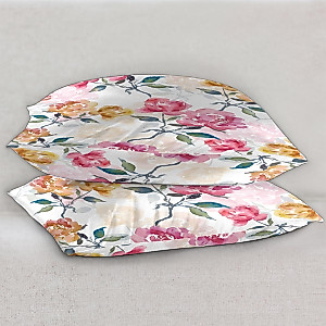 Flower Peony Satin Pillow Cases Silk Satin Pillowcase for Hair and Skin Standard Set of 2 Super Soft Silk Pillowcase with Envelope Closure (20x26 in)