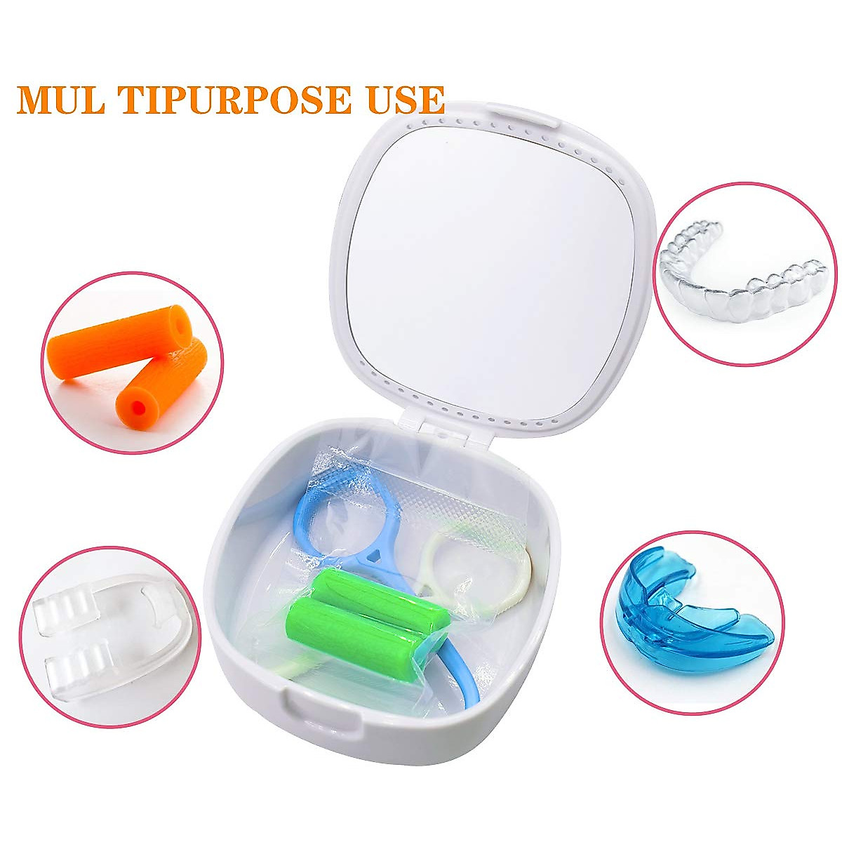 Ocircle Retainer Case, With mirror and ventilation holes, For Night Guards, Aligner Trays, Mouth Guard,Denture Case, Mouthguard. Light & Easy to Carry & Multipurpose(White)