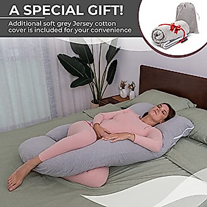 U Shaped Pregnancy Body Pillow with 2 Removable Covers for Sleeping Full Body, Head, Belly, Back, Leg Pillow for Side Sleepers Maternity Pillow (Mesh Airflow - Light Green + Jersey Light Grey)