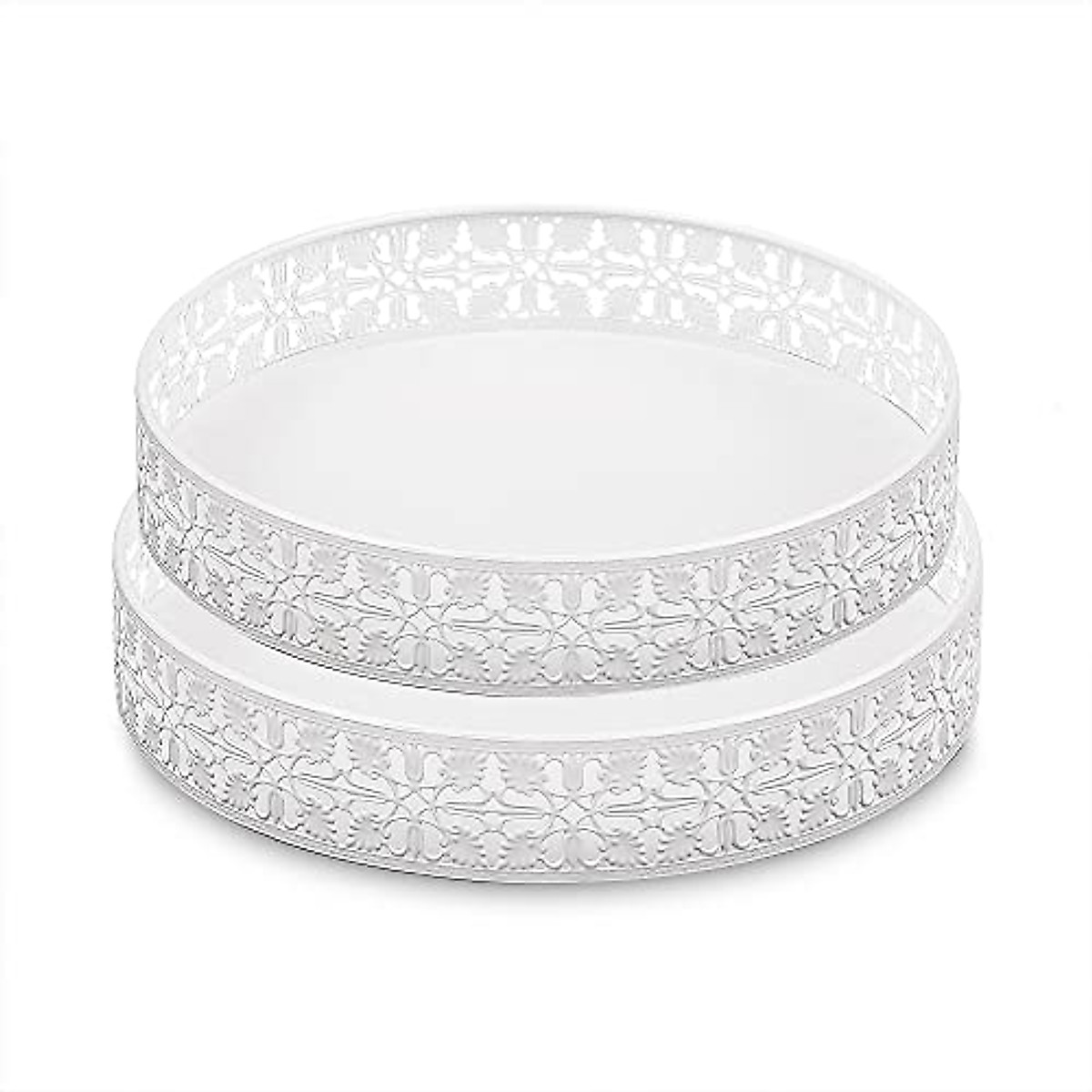 MIHIRO Metal Lazy Susan Organizer, Rotating Tray, Lazy Suan Turntable for Cabinet, Kitchen Countertop Spice Organizer, Lazy Susan for Dining Table with Non-Slip Pad (11''+12'', White)