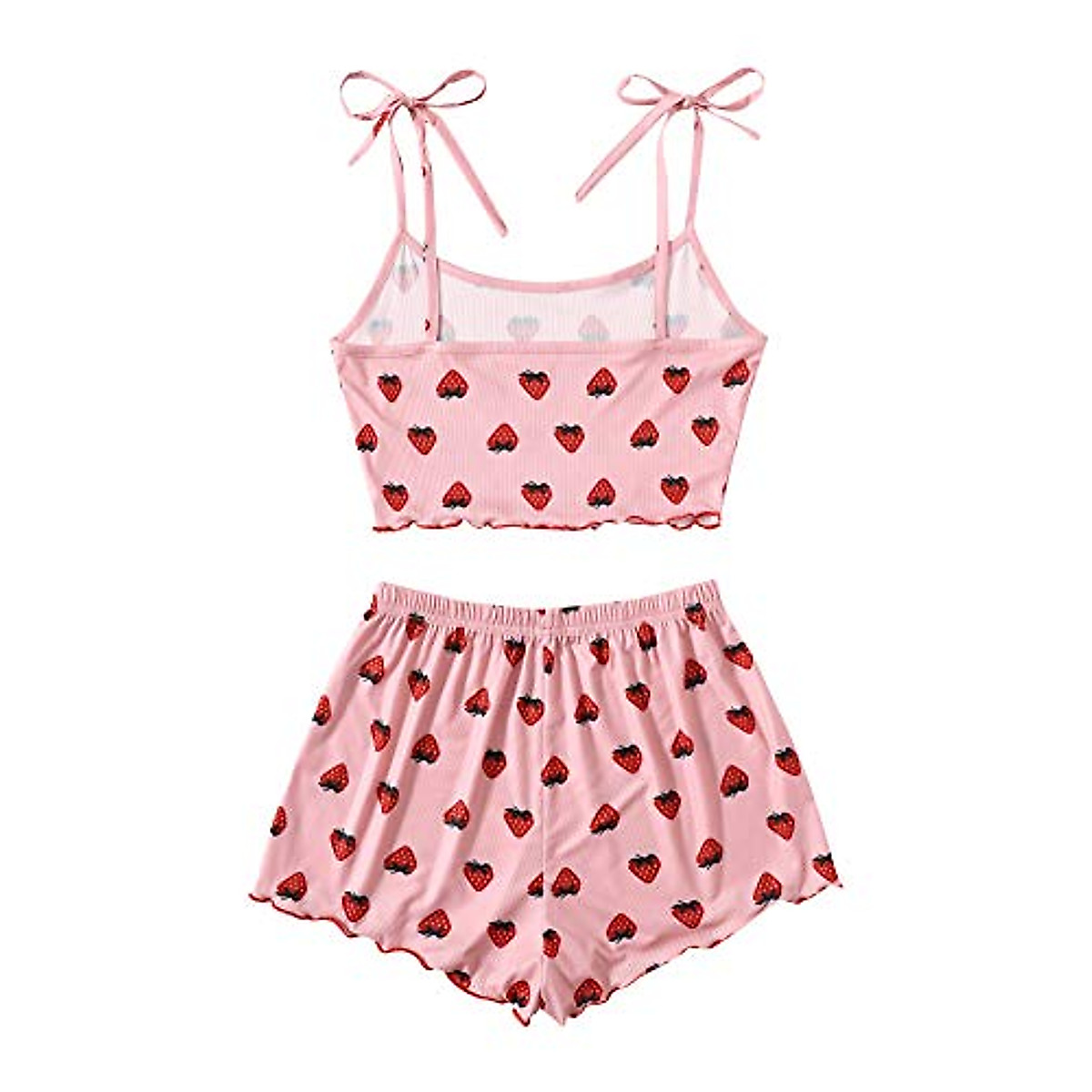 SweatyRocks Women's Summer Strawberry Print Cami Top and Shorts Sleepwear Pajamas Set Strawberry Pink M