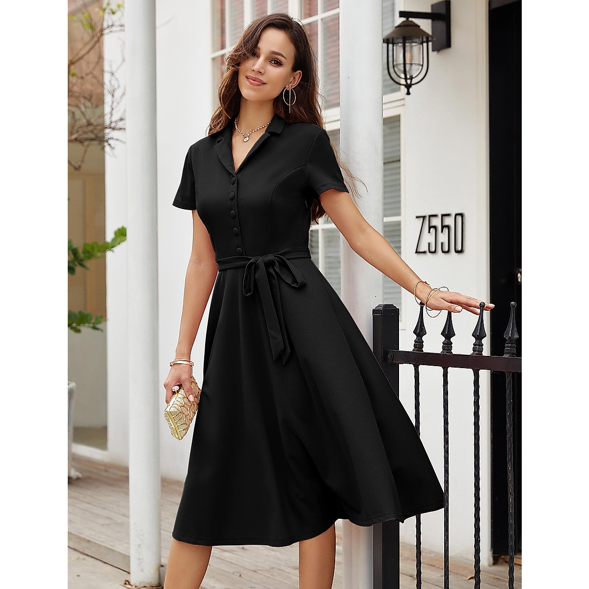 Wedtrend Vintage Women Tea Dress, A-Line Summer Retro Cocktail Party Dress for Church Work 50s Wedding Guest Dress A-Line Tea Party Dress Bridal Shower Dress with Sleeves WTP30001BlackS