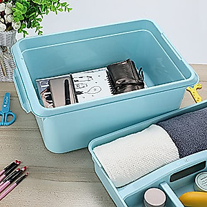 JUXYES Latchmate Stack Carry Storage Box with Divided Tray, Large Art Craft Supply Stackable Storage Container Bin with Handle Lid Latching Storage Container for School & Office Supplies