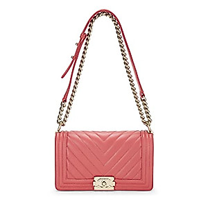 CHANEL, Pre-Loved Pink Chevron Calfskin Boy Bag Medium, Pink