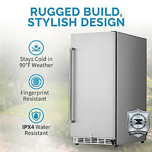 NewAir 15" Commercial Beverage Refrigerator | Weatherproof Stainless Steel Fridge | Built-In or Freestanding Outdoor Patio Fridge For Beer, Wine, Food NCR032SS00