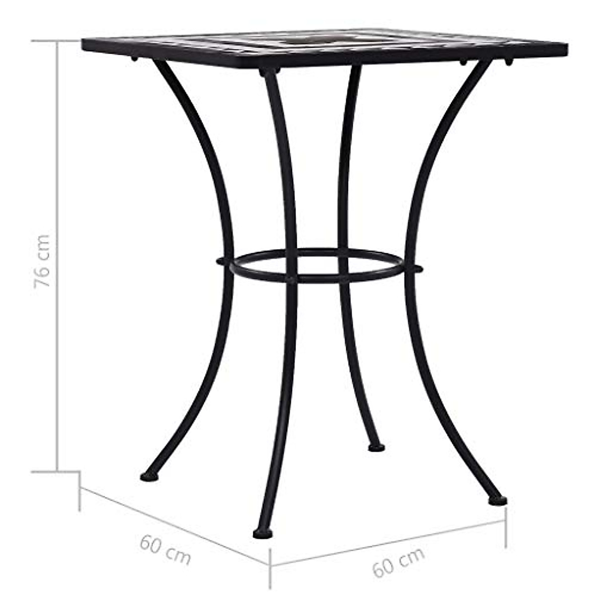 CHARMMA Mosaic Bistro Tables,Ceramic Table Top Metal Frame for Porch Beach Patio Garden Balcony Poolside,Plant Stand,Square with Black,23.6"