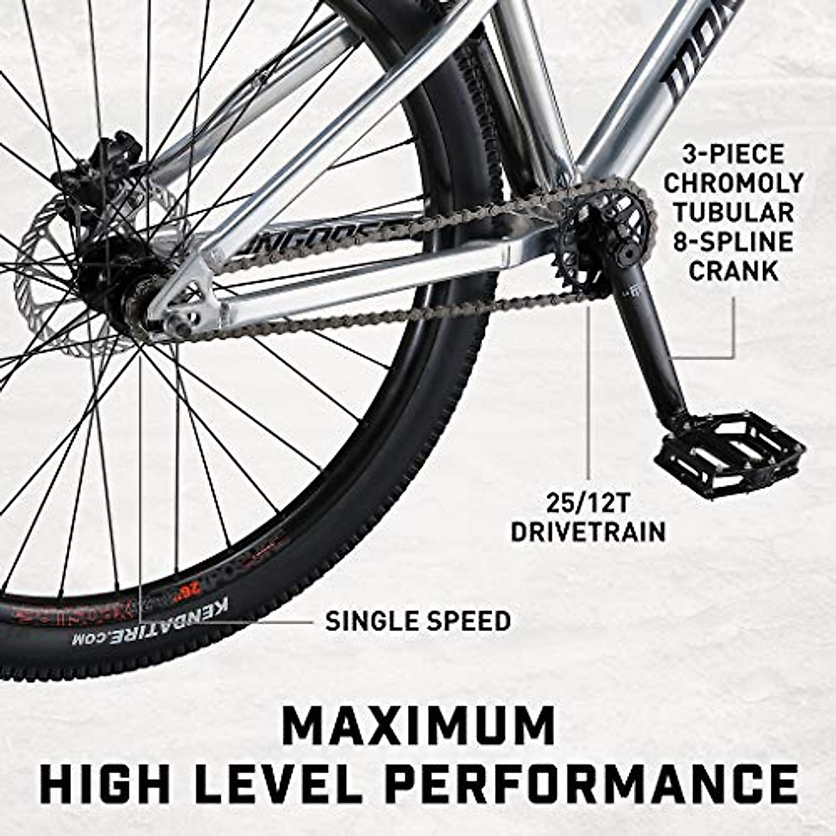 Mongoose Fireball Dirt Jump Mountain Bike, 26-Inch Wheels, Mechanical Disc Brakes, Chrome