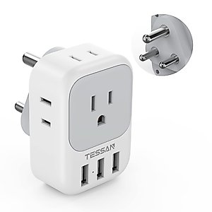 TESSAN South Africa Power Adapter, Type M Travel Plug Adaptor with 4 AC Outlets 3 USB Ports for US to South Africa Botswana Namibia Nepal