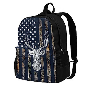 Srufqsi Deer Camo American Flag Hunting Backpack School Bookbag For Boys Girls College Backpack Laptop Backpacks Travel Daypack For Teen Women Men