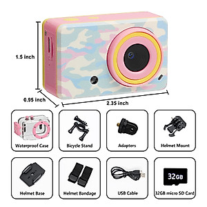 Luoba Kids Camera Waterproof Children Digital Camera for Kids Birthday Gifts Age 3-10,FHD Video Toddler Toy Camera for 3 4 5 6 7 8 Year Old Girls with 32GB Card (Pink)