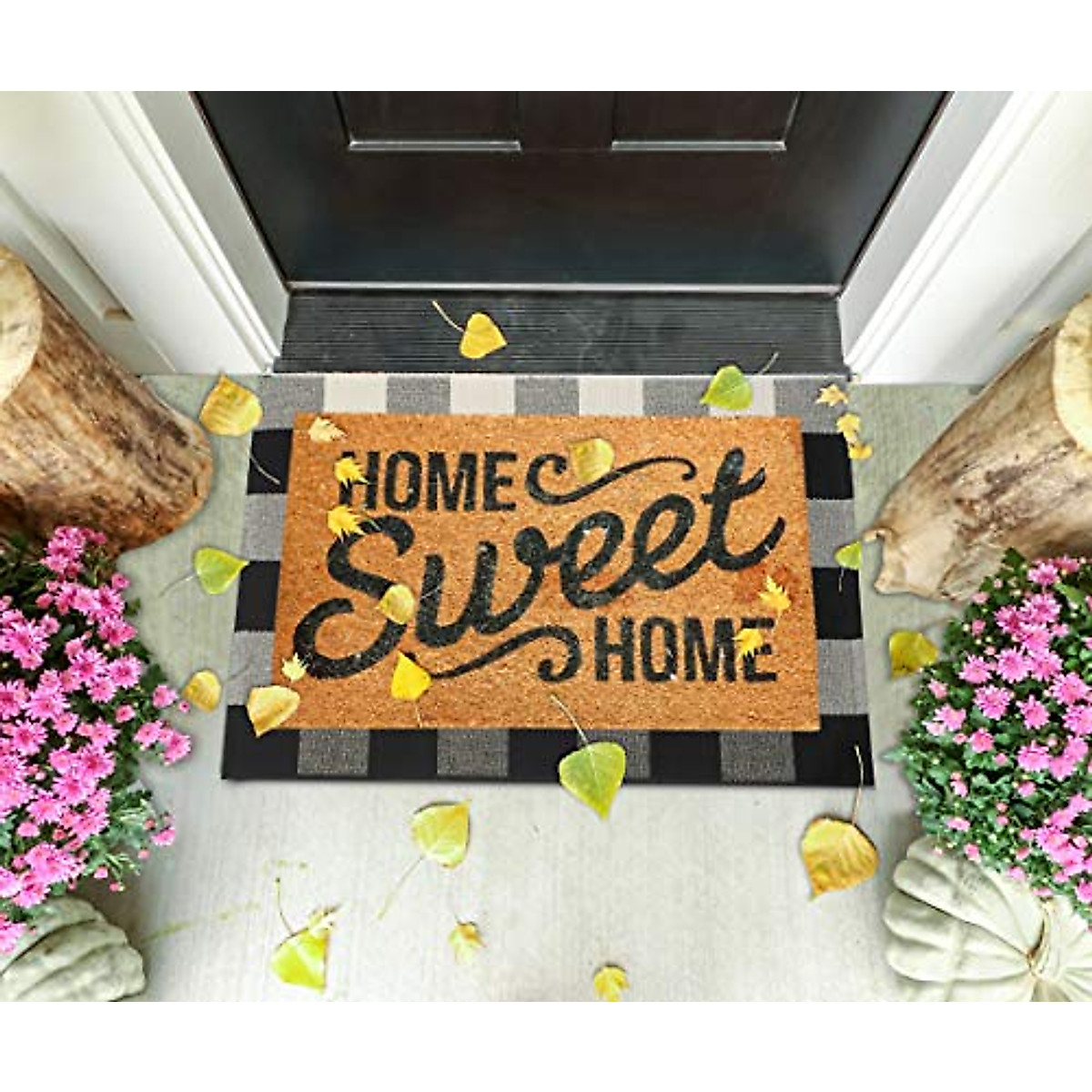 Buffalo Plaid Checkered Rug by SGallerie - Black & White Washable Woven Mat - Decoration for Indoor & Outdoor - Decor for Entryway, Patio, Kitchen, Bedroom, Bathroom and Dining Room