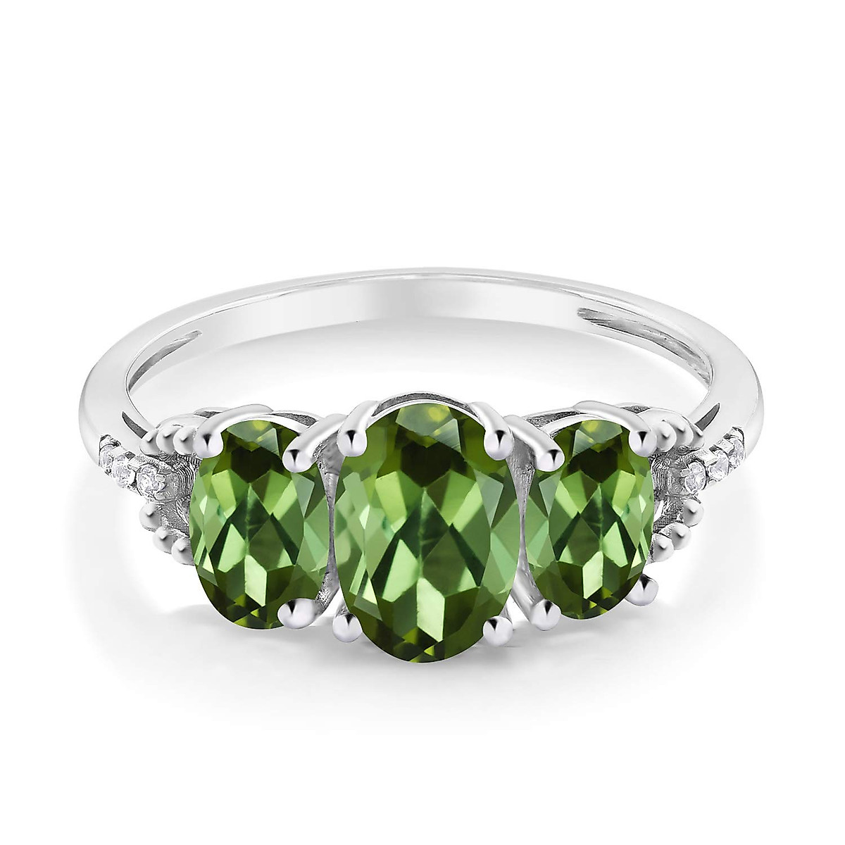 Gem Stone King 10K White Gold Oval Green Tourmaline and Diamond Women Engagement Ring (1.72 Cttw, Gemstone Birthstone, Available In Size 5, 6, 7, 8, 9)