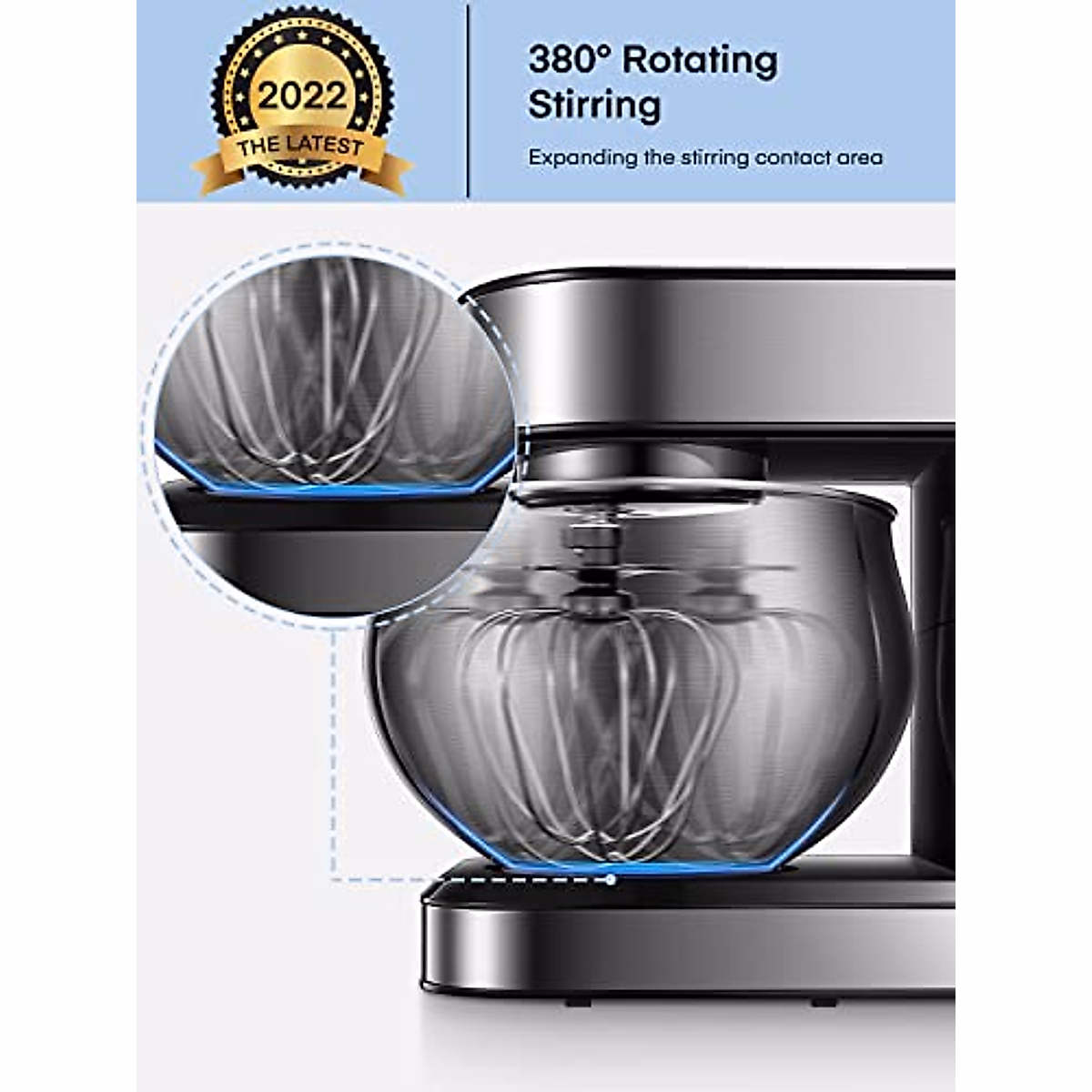 Stand Mixer FOHERE, 6-Speed Stainless Steel Mixer with Dough Hook, Mixing Beater, Wire Whip, Dishwasher-safe, Tilt-Head Kitchen Dough Mixers for Cake, 5.8 QT Electric Home Cooking Kitchen Mixer