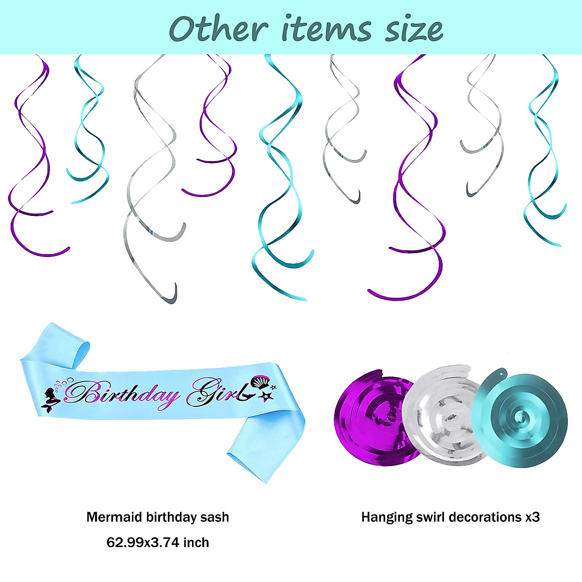 Hombae Mermaid Birthday Decorations, Mermaid Party Decorations Supplies Kit, Mermaid Cake Decorations, Mermaid Theme Birthday Decorations, Mermaid Banner Cake Topper Paper Fans with Cute Cut Outs