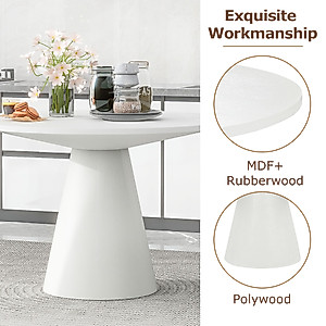 kevinplus 46.5'' Round Wood Dining Table for Living Room Dining Room Kitchen, Modern Circle Dining Kitchen Table for 4-6, Contemporary Living Room Dining Room Table Furniture (φ46.5"x30.2", White)