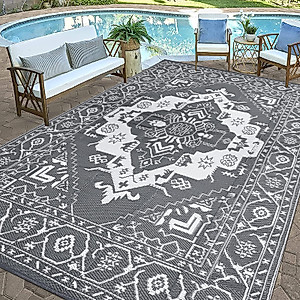 Pauwer Waterproof Outdoor Rug 9'x12', Reversible Outdoor Plastic Straw Rug, Outdoor Patio Rug for Camping, Outside RV Mat, Indoor Outdoor Rugs Carpet for RV, Picnic, Backyard, Deck, Balcony, Porch