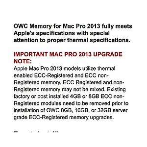 OWC 32GB (2X 16GB) 1866MHz PC3-14900 DDR3 ECC-R SDRAM Memory Upgrade Kit, ECC Registered Compatible with Mac Pro 2013 (OWC1866D3R9M32)