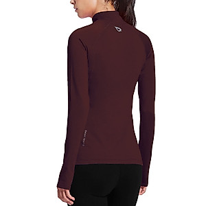 BALEAF Women's Thermal Fleece Half Zip Pullover Thumbholes Long Sleeve Running Jacket Shirts Winter Wine Red XXL